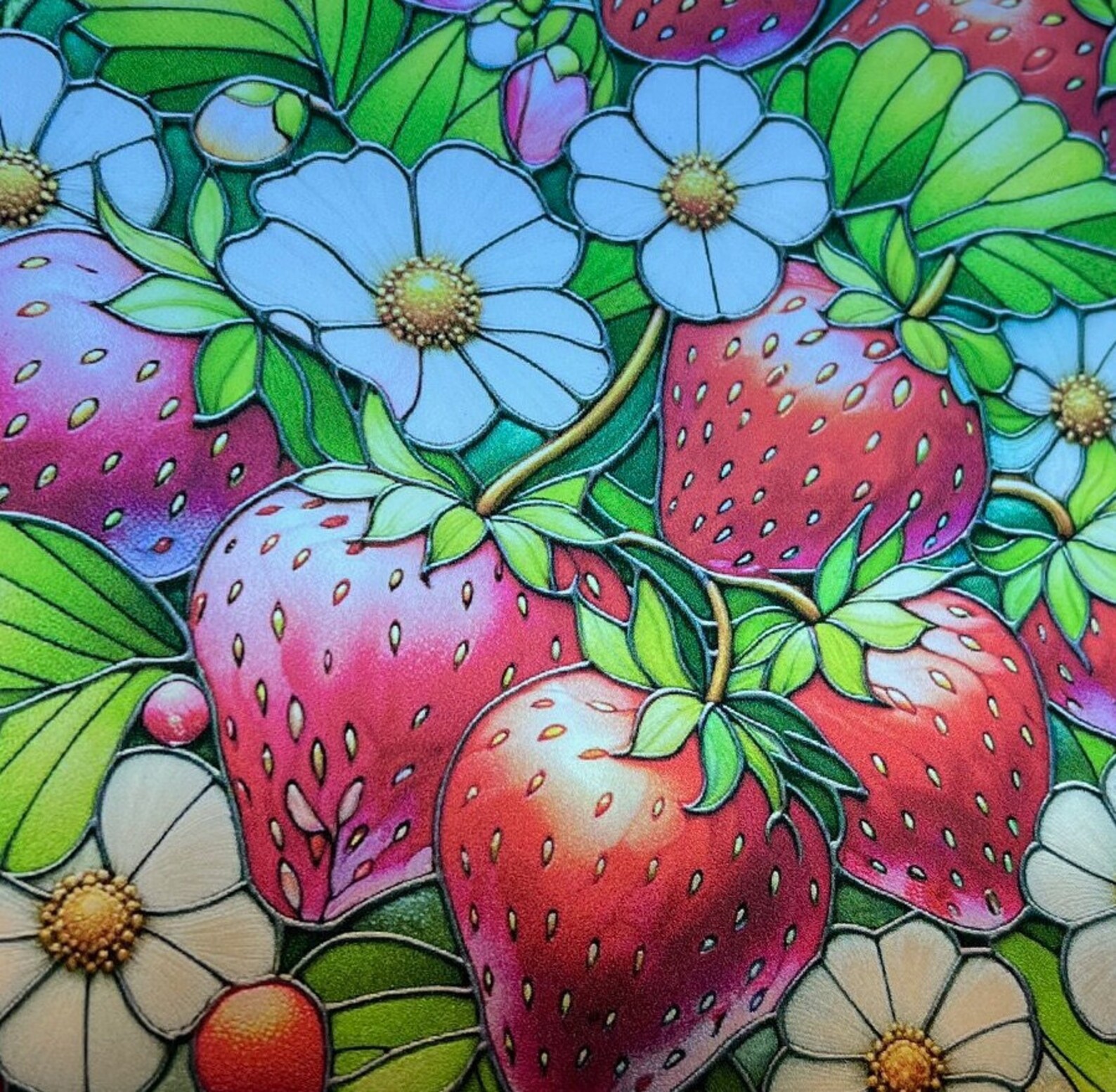 Faux Stained Glass Window Cling Strawberry Patch - Etsy