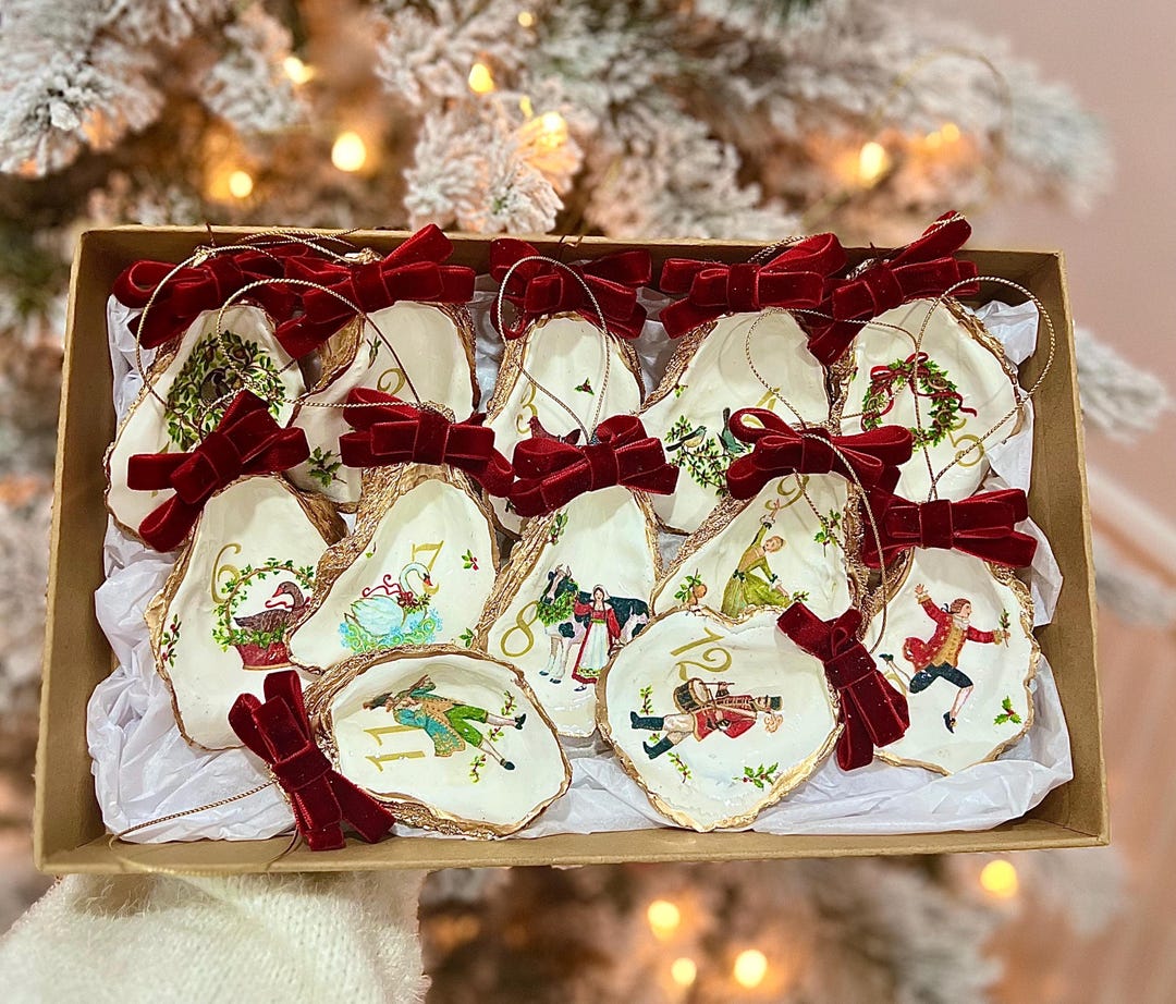 12 Days of Christmas Oyster Shell Ornament, Handcrafted Holiday Decor ...