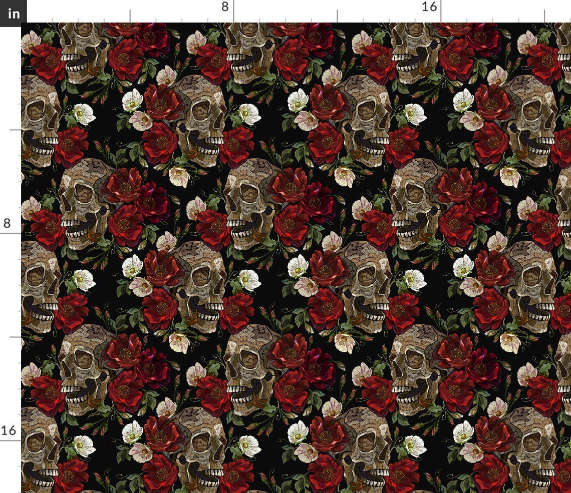 Gothic Skulls and Roses Printed Wallpaper Peel and Stick - Etsy