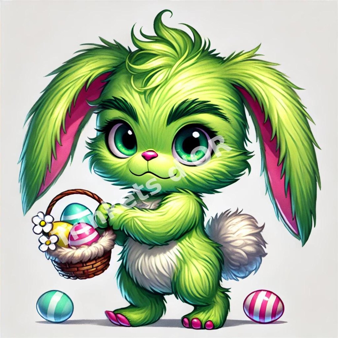 Easter Bunny Clipart | Cute Green Bunny Holding Basket PNG | Pastel ...