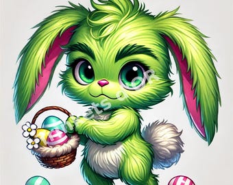 Green Easter Bunny Clipart | Cute Bunny With Bow Tie PNG | Kawaii ...