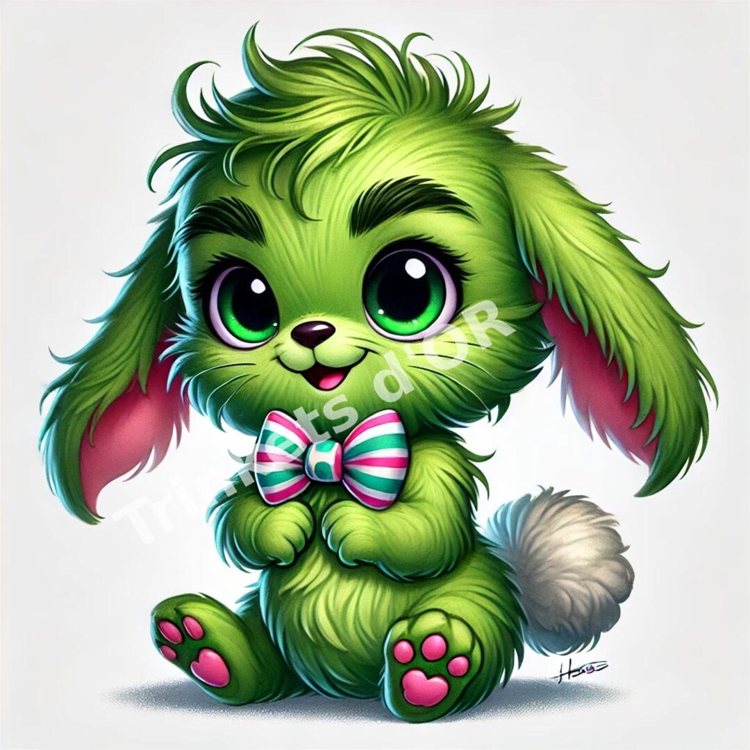 Green Easter Bunny Clipart | Cute Bunny With Bow Tie PNG | Kawaii ...