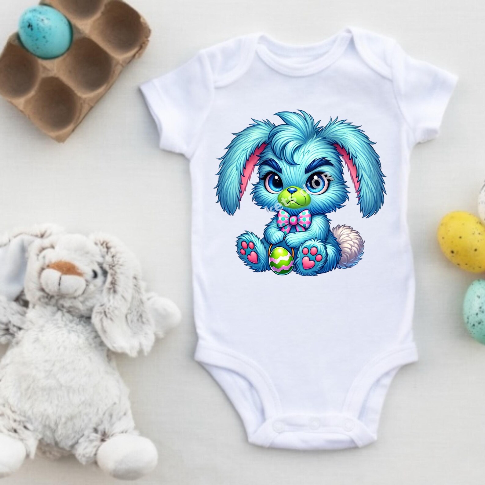 Blue Easter Bunny Clipart | Cute Sad Bunny With Egg PNG | Kawaii Spring ...