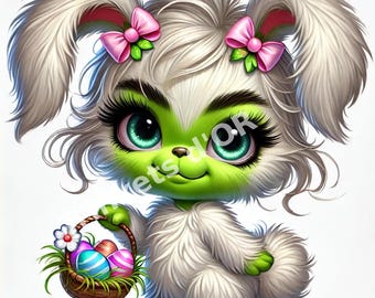 Easter Bunny Clipart | Cute Green Bunny PNG | Pastel Spring Bunny With ...