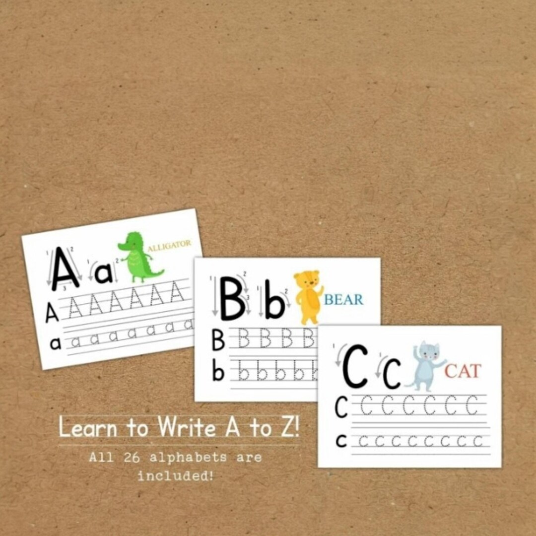 FREE SHIPPING - Alphabet Animal Tracing Sheets – Learn to Write A to Z ...
