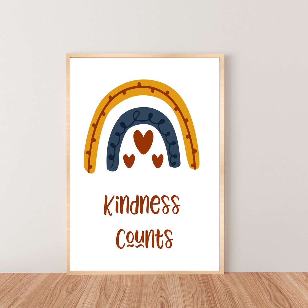 Kindness Counts Classroom Poster, Inspirational Rainbow Art (digital ...