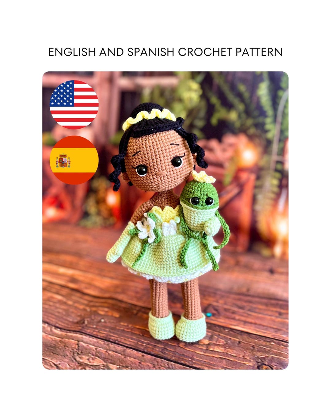 Amigurumi Crochet Pattern: Princess Tiana Doll and Frog | English and ...