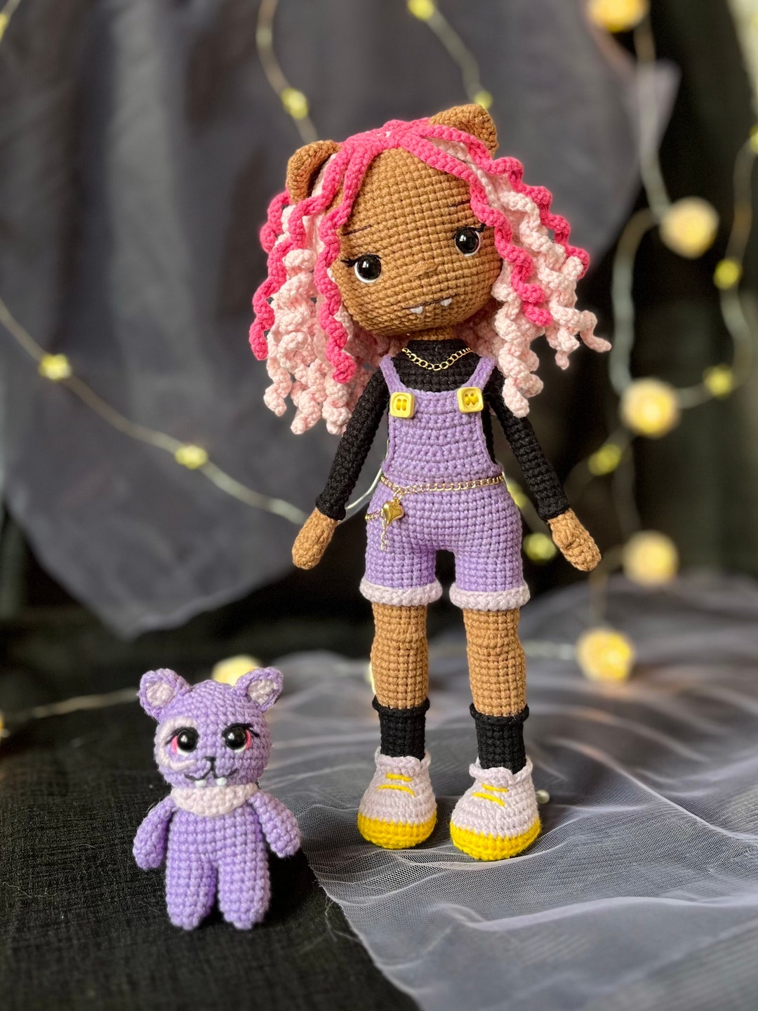 Handmade Crochet Clawdeen Wolf Doll and Criscent Pet Wolf: Cotton ...