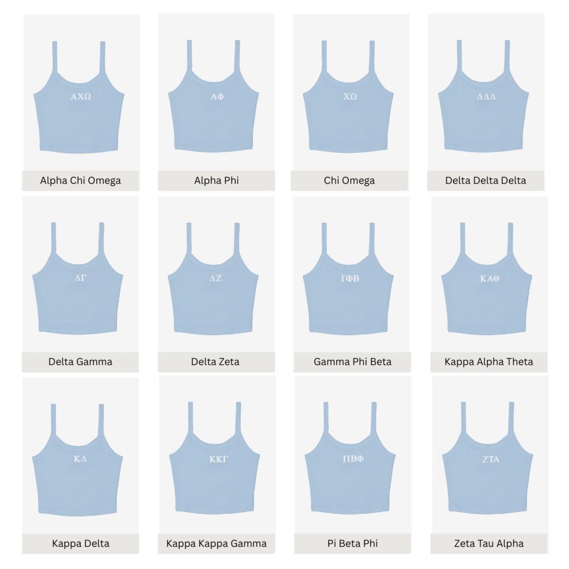 Embroidered Sorority Merch, Custom Greek Letter Tank Top, Light Blue ...