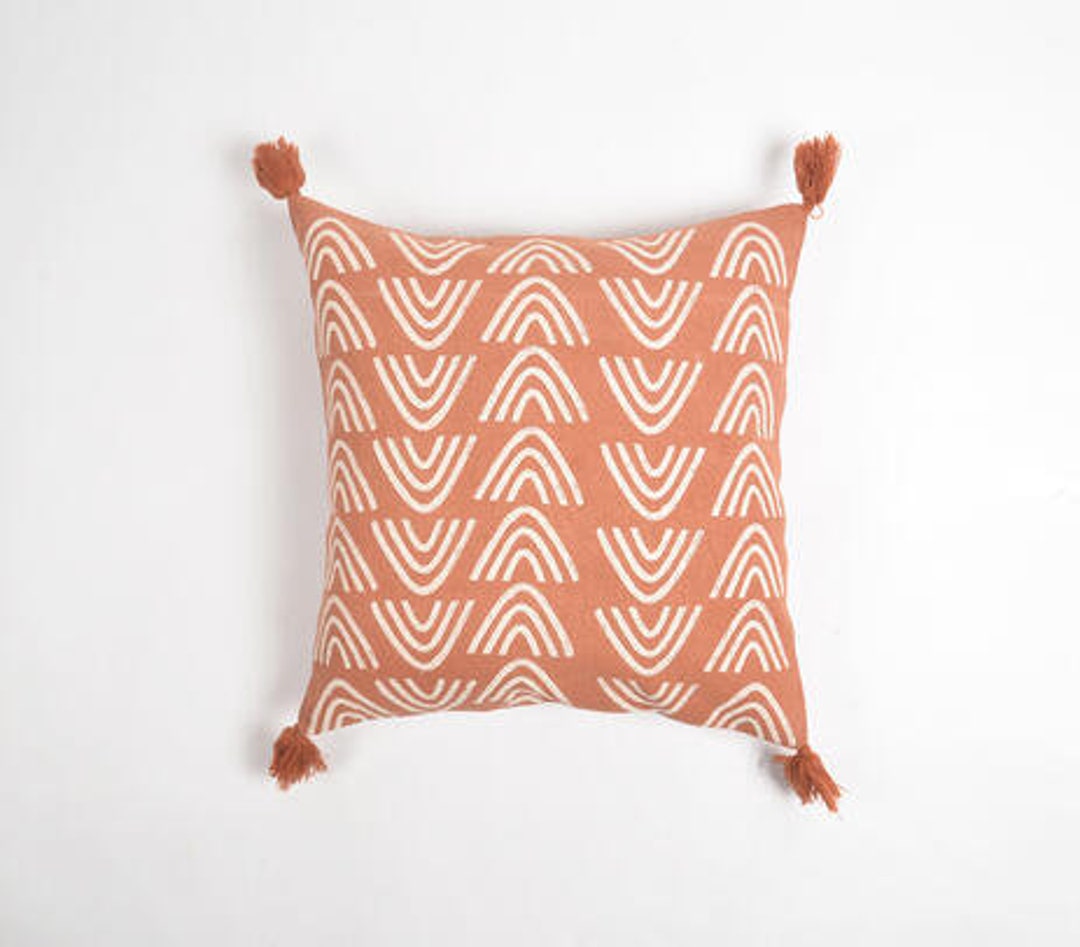 Rust Boomerang Aboriginal Art Cushion, Handmade Block Printed Cushion ...