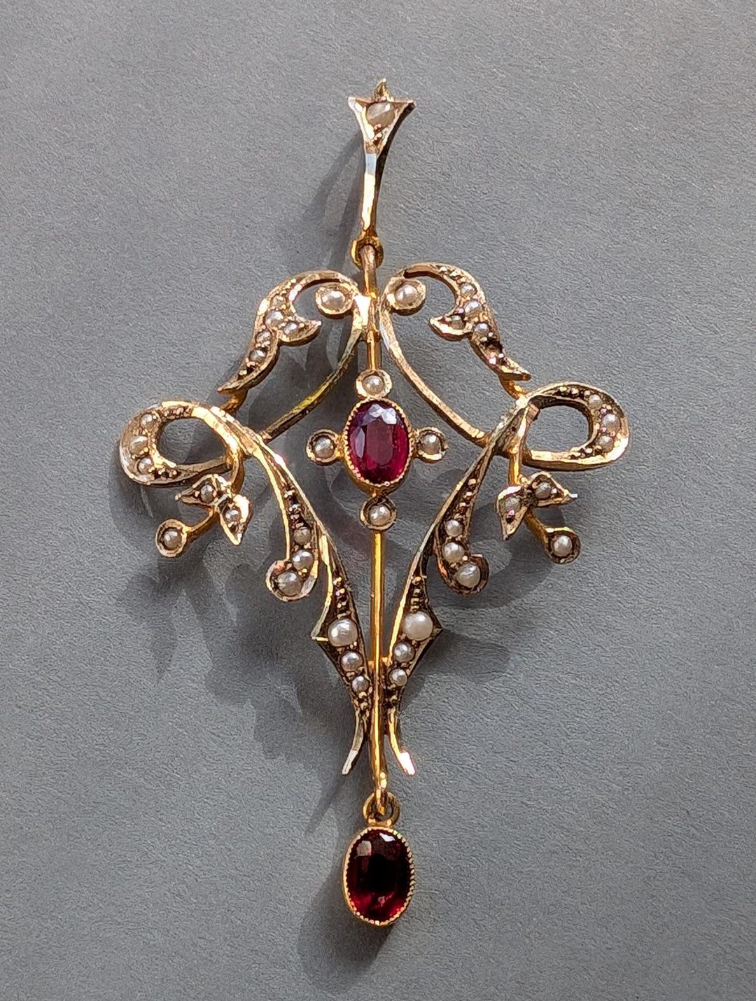 Beautiful Antique 9ct Gold Ruby Paste Pendant - Etsy