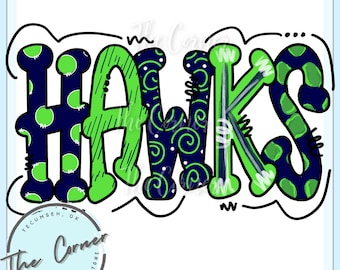 Hawks Heat Transfer Htv Hawk Mascot Hawks Doodle - Etsy