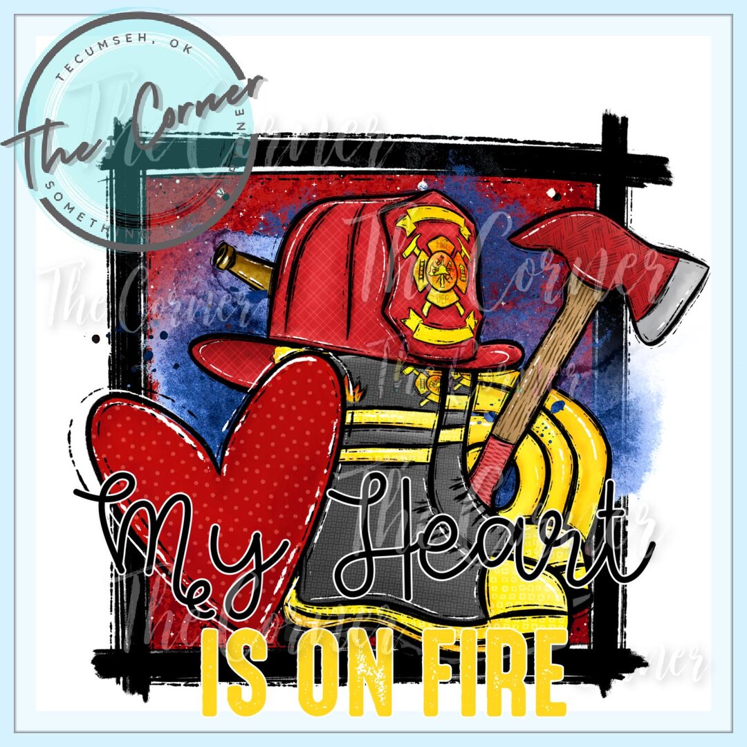 Fireman Heart Heat Press Transfer Red Line Valentine HTV Transfer ...