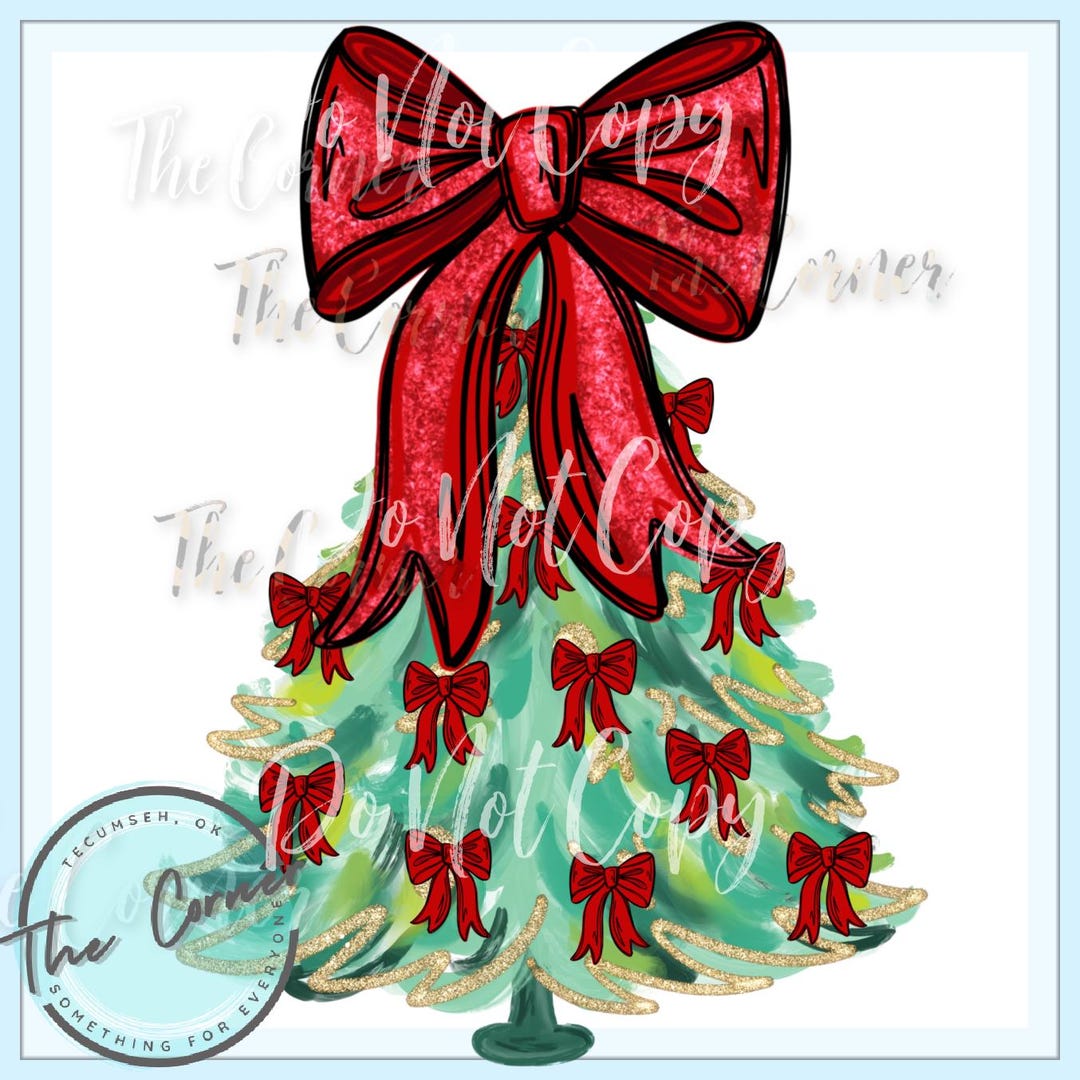 Merry Christmas Heat Press Transfer- Coquette Bow Christmas Tree HTV ...