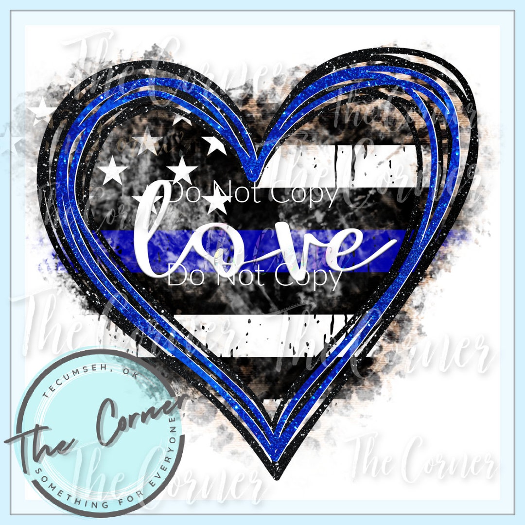Blue Line Heart Transfer- Police Valentine Heat Transfer- Blue Line ...