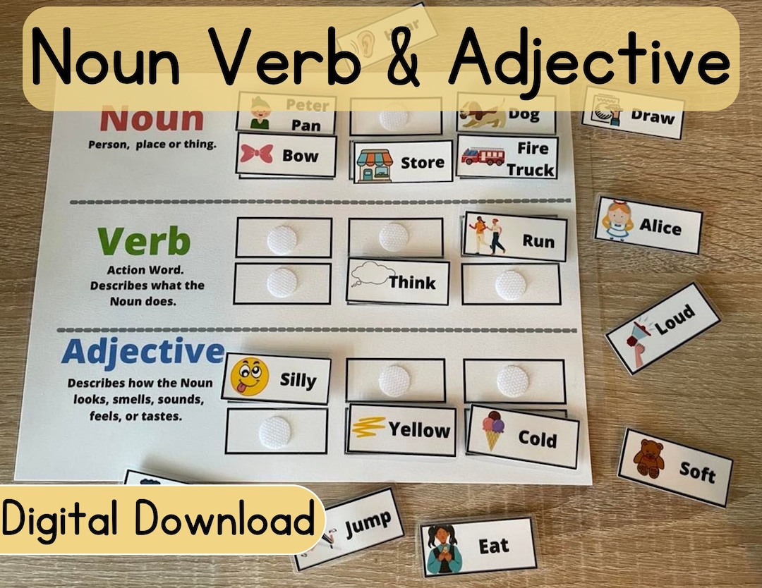 Noun, Verb, and Adjective Practice Busy Book Page, Binder Page ...