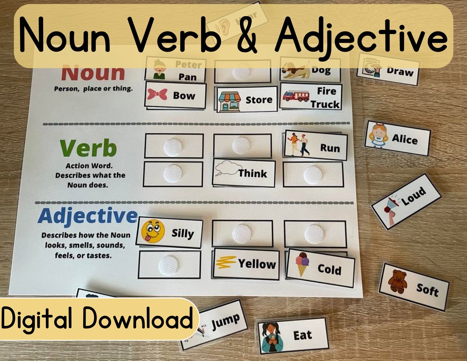 Noun, Verb, and Adjective Practice Busy Book Page, Binder Page ...