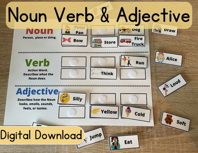 Noun, Verb, and Adjective Practice Busy Book Page, Binder Page ...
