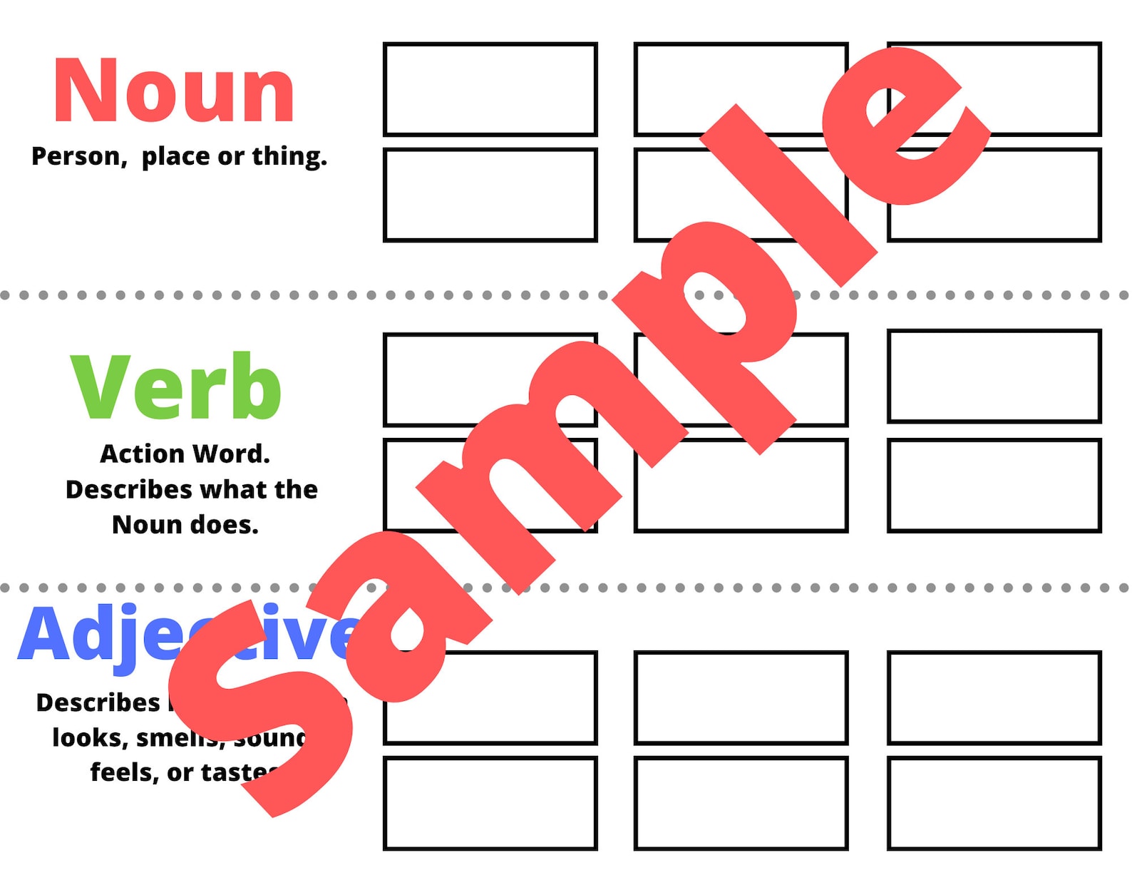 Noun, Verb, and Adjective Practice Busy Book Page, Binder Page ...