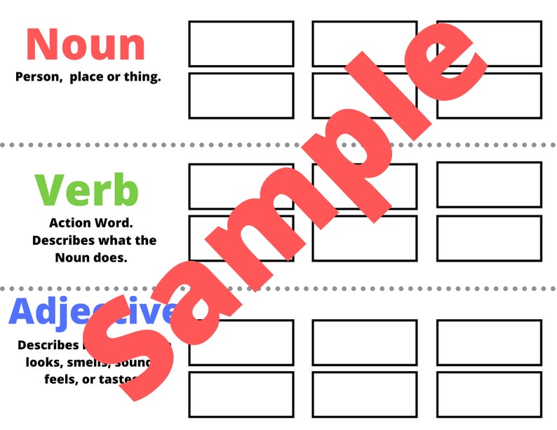 Noun, Verb, and Adjective Practice Busy Book Page, Binder Page ...