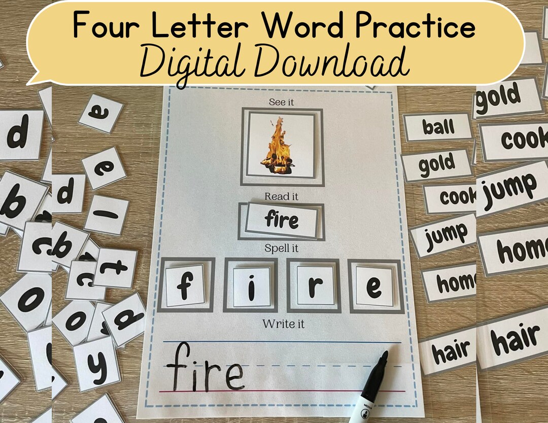 Digital Download, Four-letter-word Practice, Spelling, Picture Matching ...