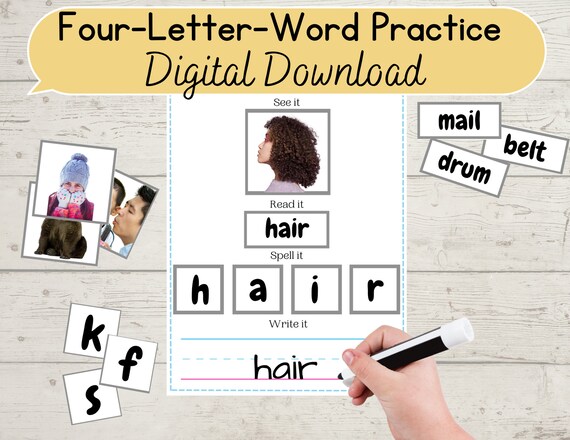 Digital Download Four-letter-word Practice Spelling Picture | Etsy