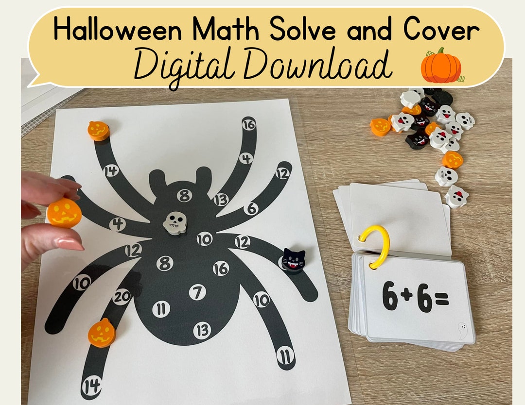 Halloween Math Solve and Cover, Task Bag for Classroom or Homeschool - Etsy