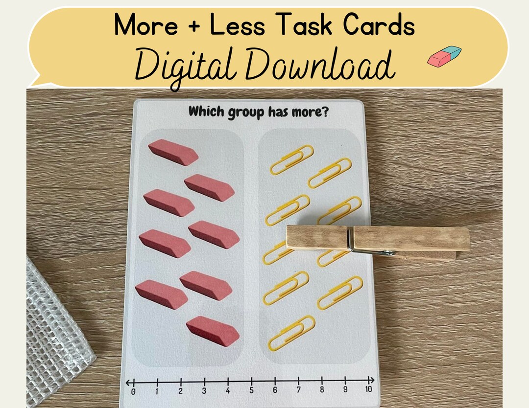 More or Less Task Cards Digital Download, Task Bag for Children and ...
