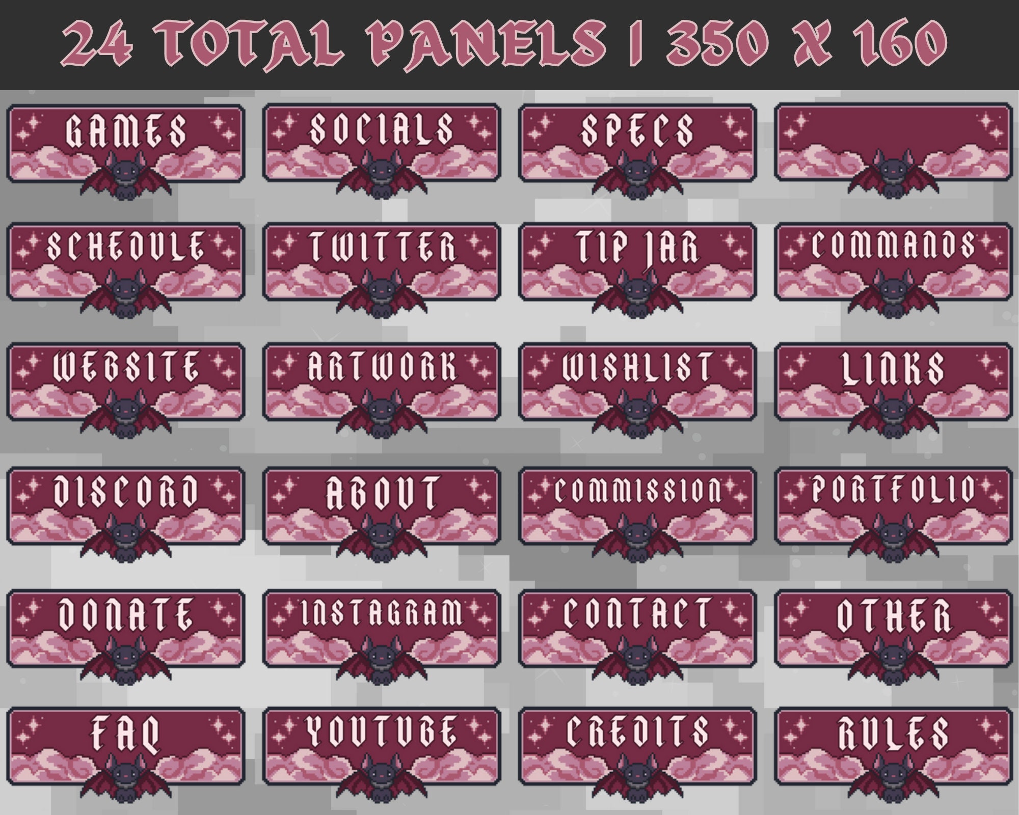Pixel Stream Panels | 24 Gothic Twitch Panels, Red - Etsy