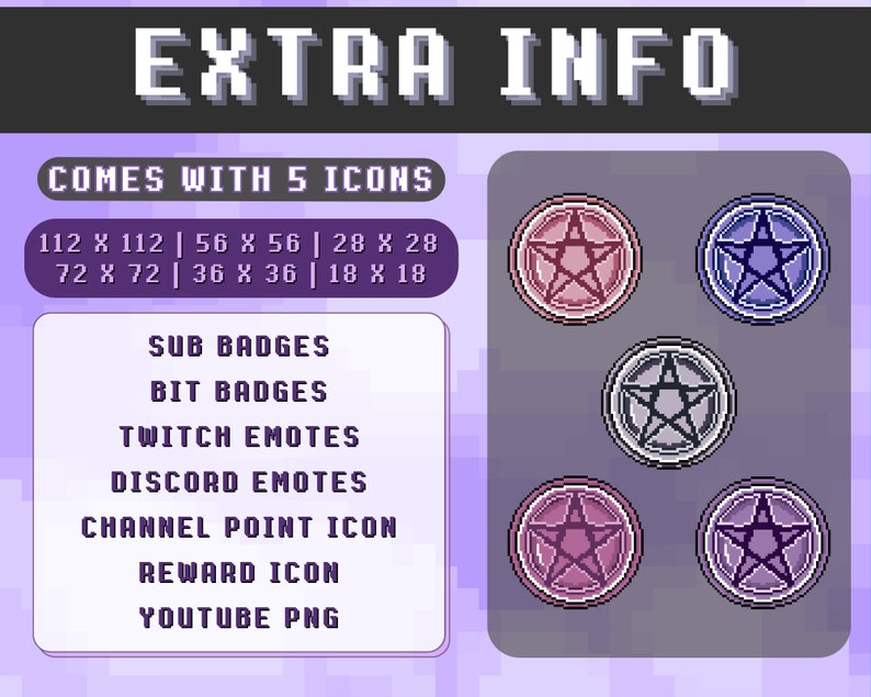 Pixel Pentagram Twitch Channel Point Icon | Dark Reward Badge - Etsy