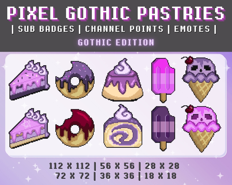 Cute Dessert Twitch Sub Badges | Gothic Emotes | Pixel Twitch Asset - Etsy