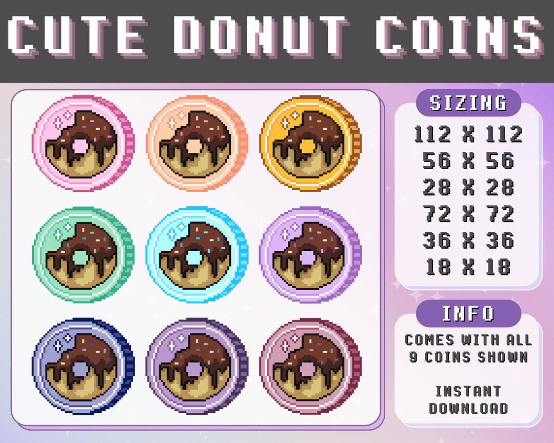 Donut Twitch Coins | Rainbow Dessert Bit Badges, Sub Badges - Etsy
