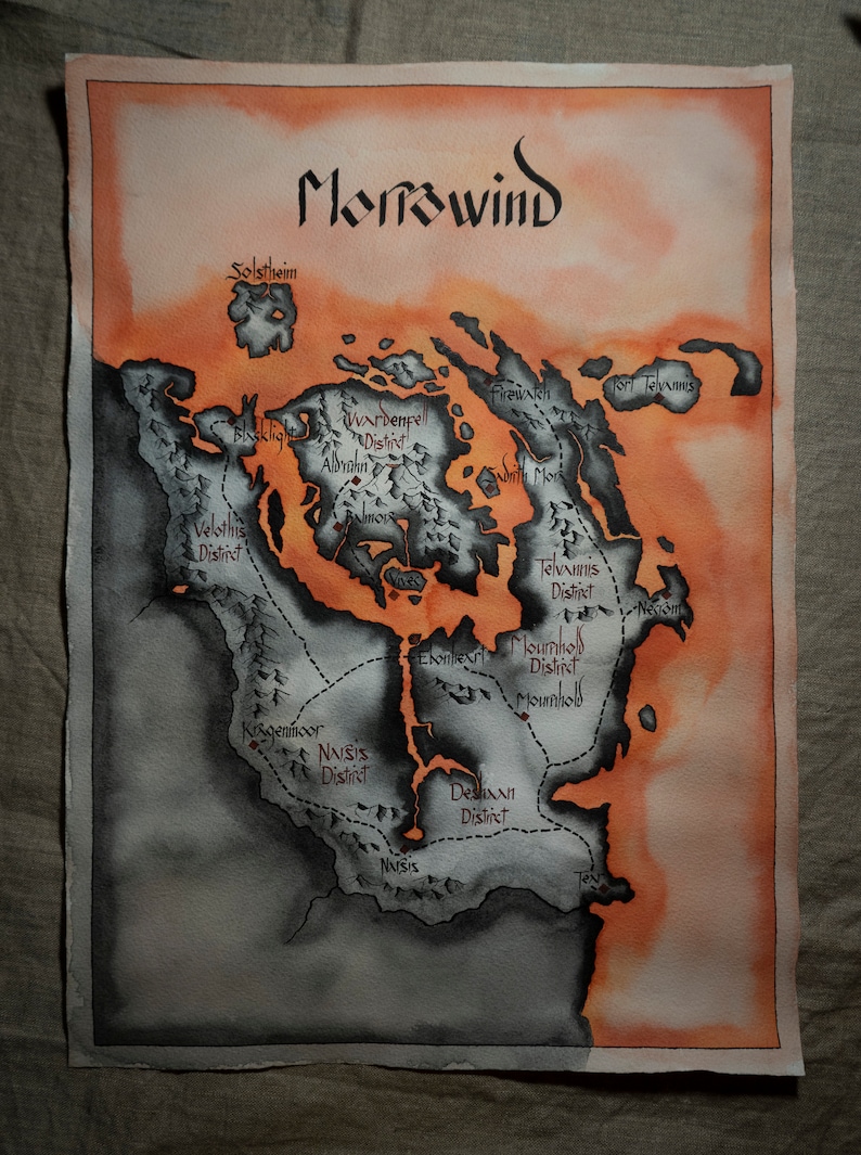 Hand Painted Map of Morrowind A3 - Etsy