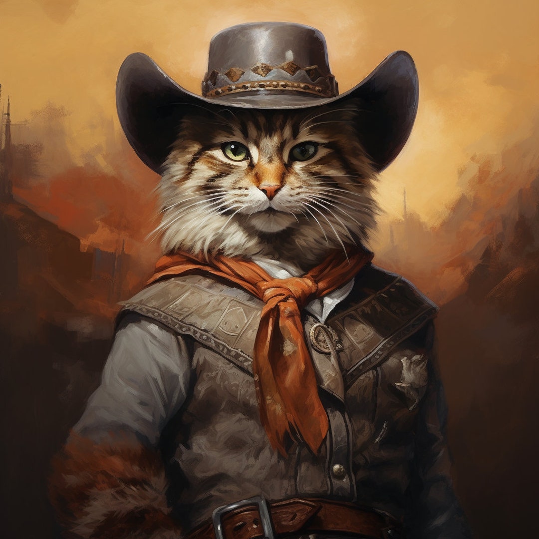 Cowboy Cat AI Generated Art Instant Download - Etsy