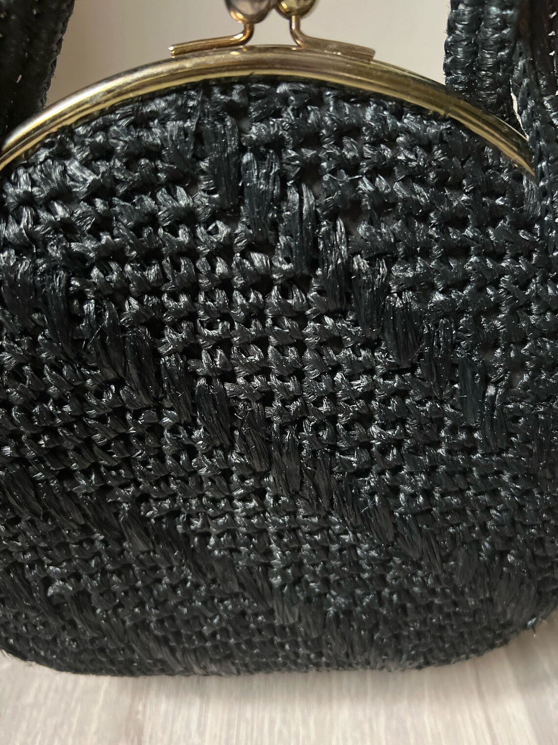Black Vintage Raffia Weaved Top Handle Purse - Etsy