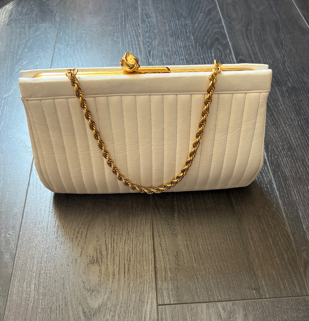Bienen-davis Vintage Leather White Creme Clutch Evening Bag - Etsy