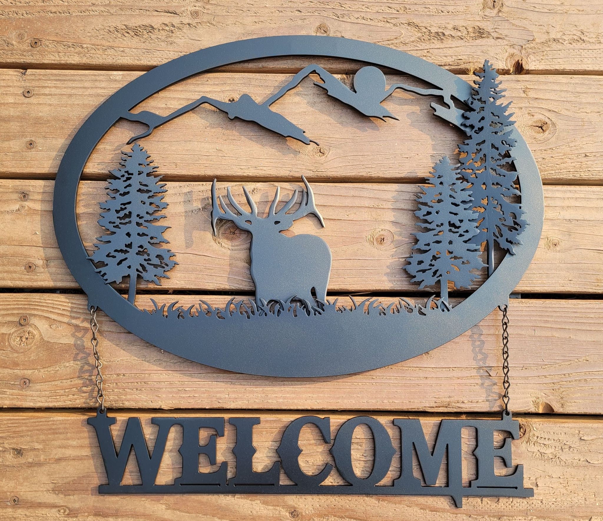 Layered Elk Oval W/ Welcome - Etsy