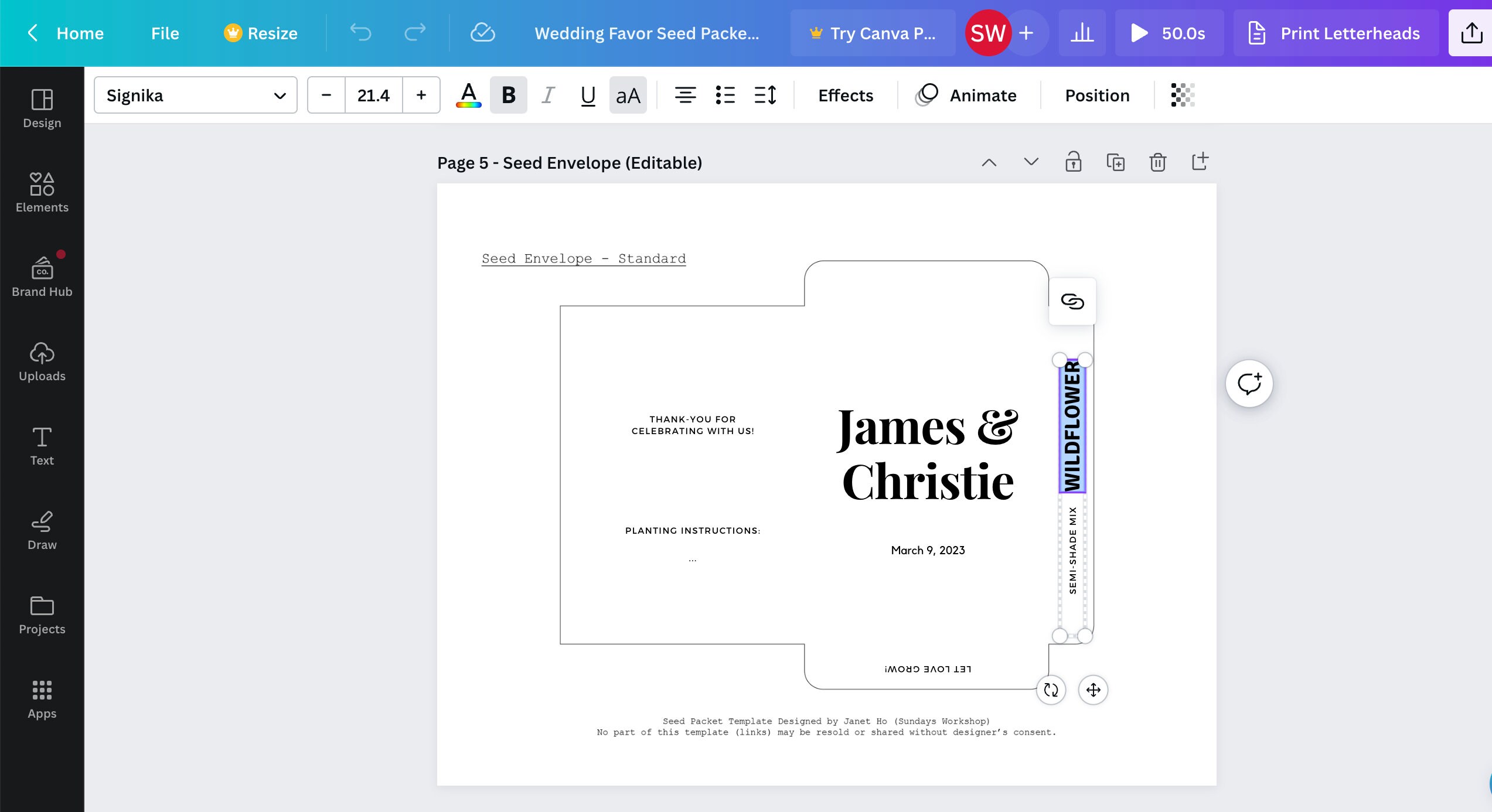 Printable Wedding Favor Seed Packet Template Envelope in 3 Designs 3 ...