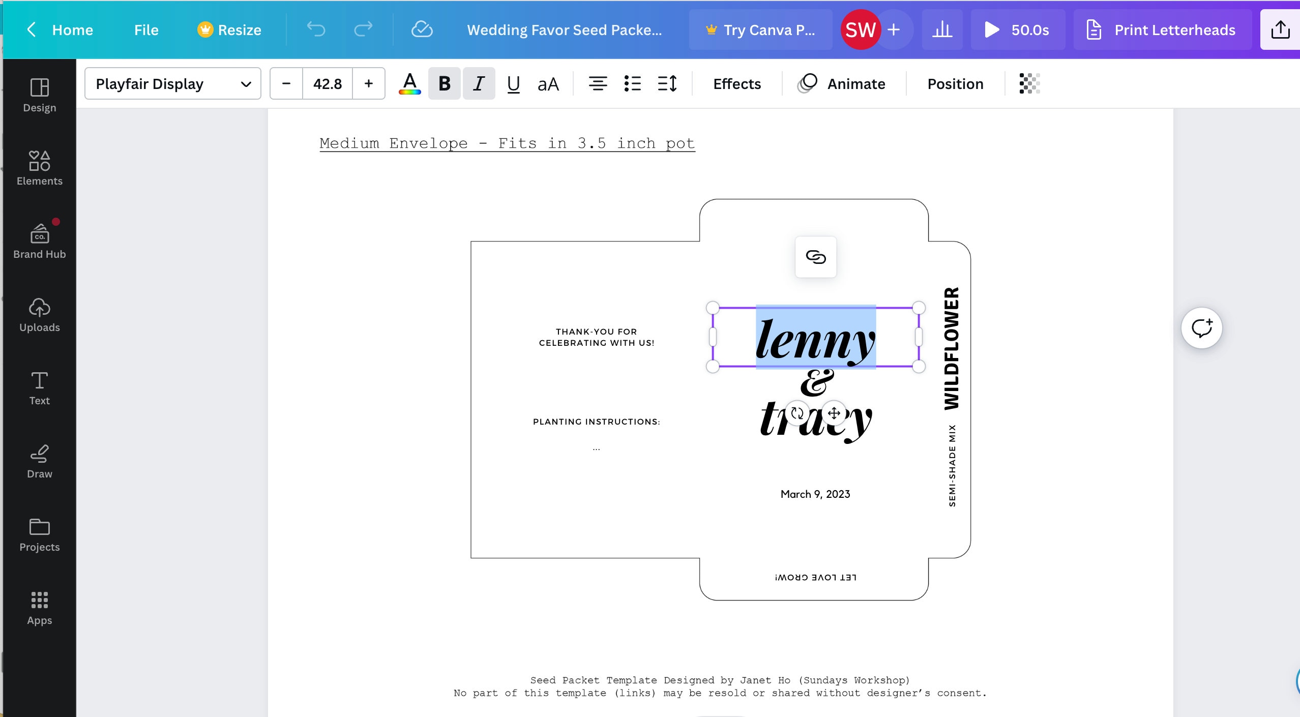Printable Wedding Favor Seed Packet Template Envelope in 3 Designs 3 ...