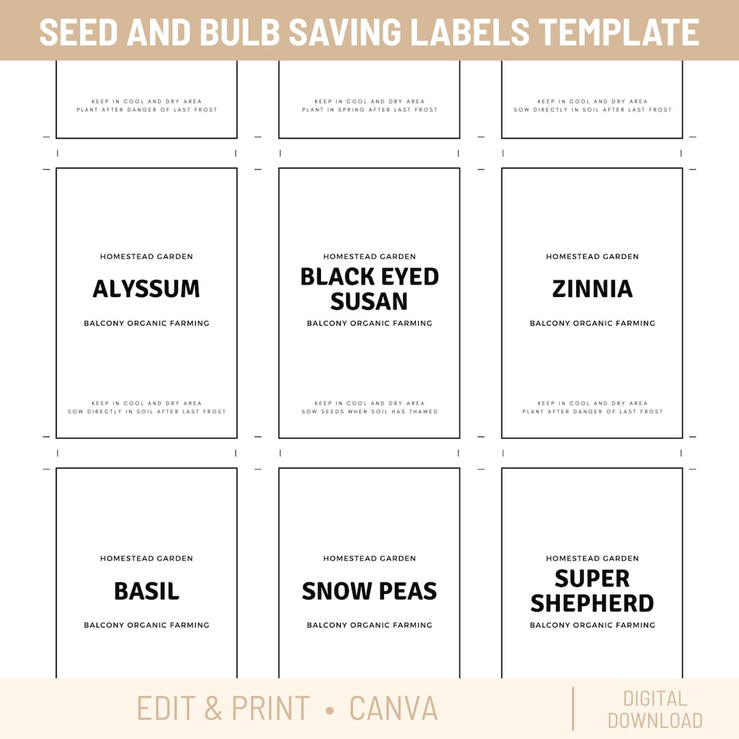 Seeds and Bulbs Saving Labels Printable Editable on Canva #03 [INSTANT ...