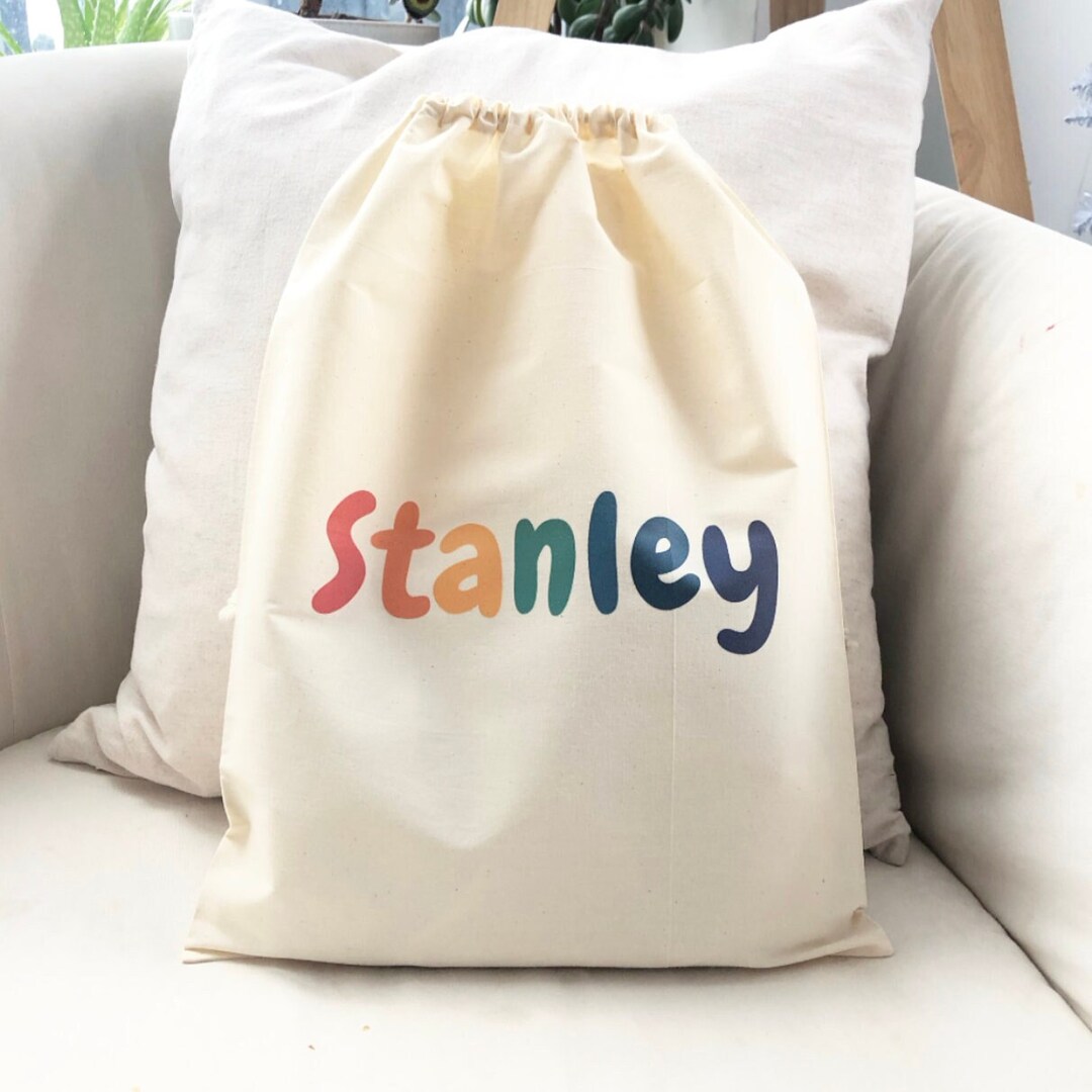 Personalized Name Cotton Drawstring Favour Bag Children School Extra ...