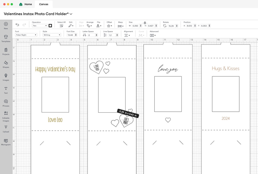 Cricut Joy Valentine's Day Instax Photo Card Template Editable on ...