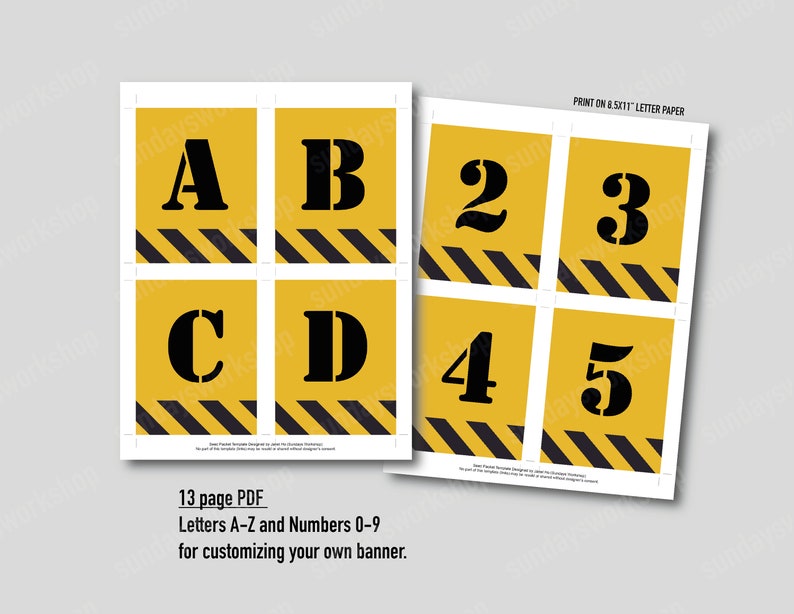 Printable Construction Birthday Banner Bunting Flags Template 3.5x4.5 ...