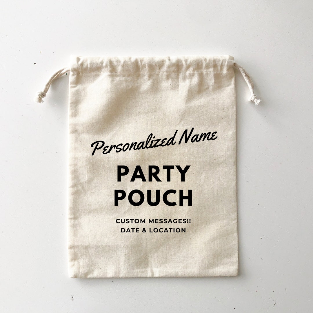 Personalized Name Party Pouch - Natural Cotton Drawstring Birthday ...