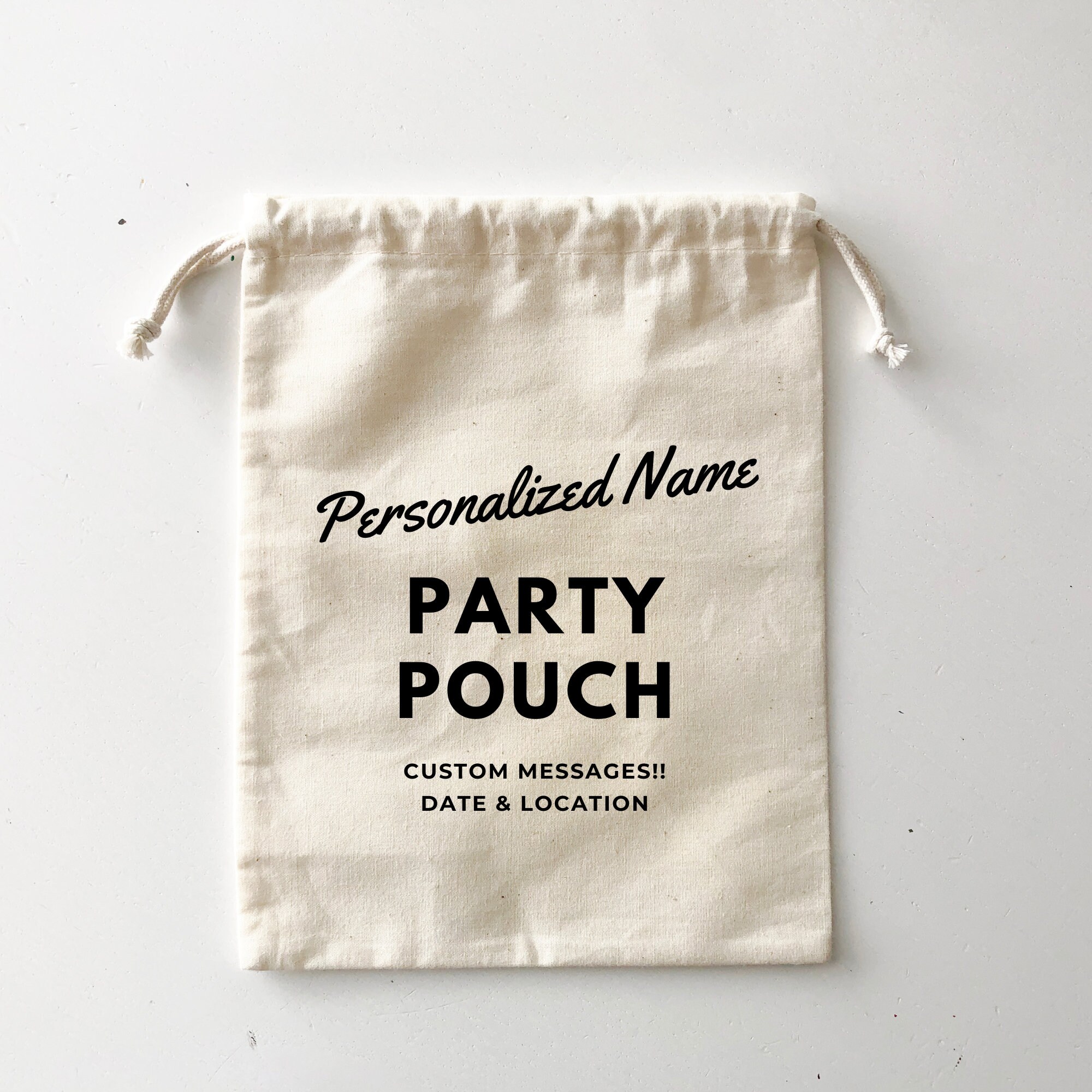 Personalized Name Party Pouch - Natural Cotton Drawstring Birthday ...