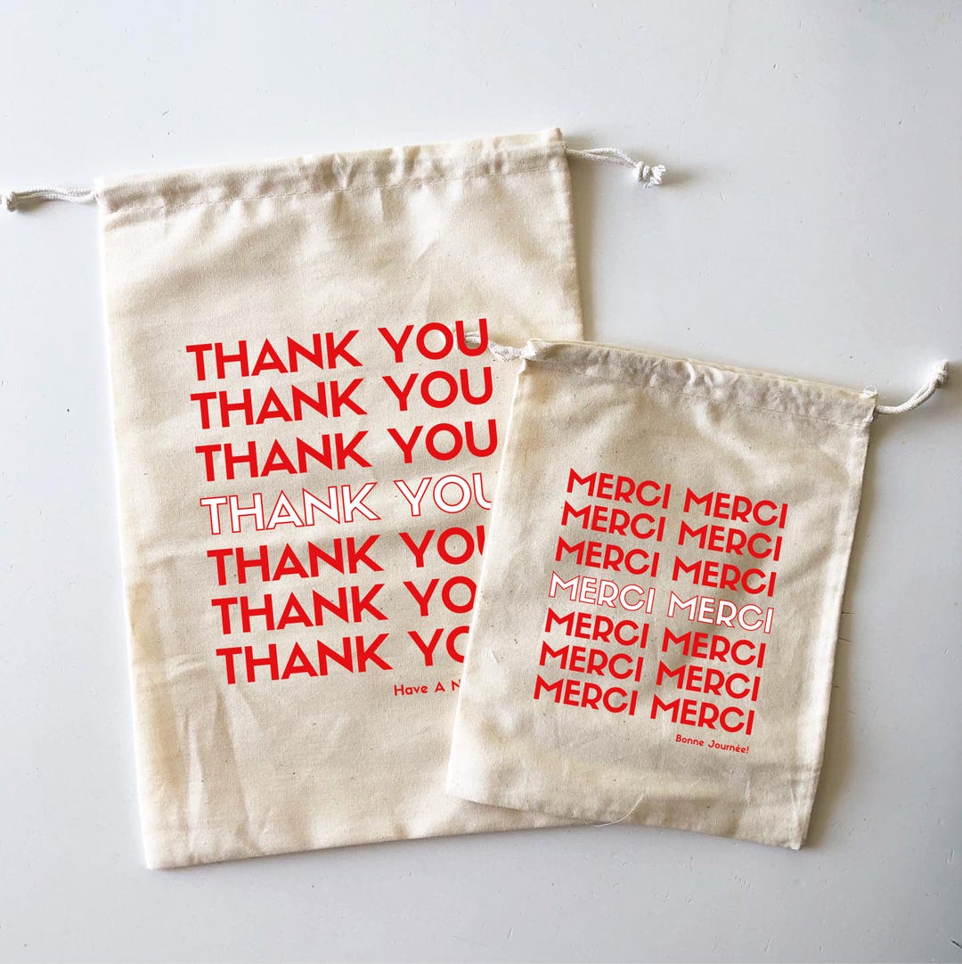 Thank You Merci Gracias Reusable Cotton Drawstring Treat Goodies Party ...