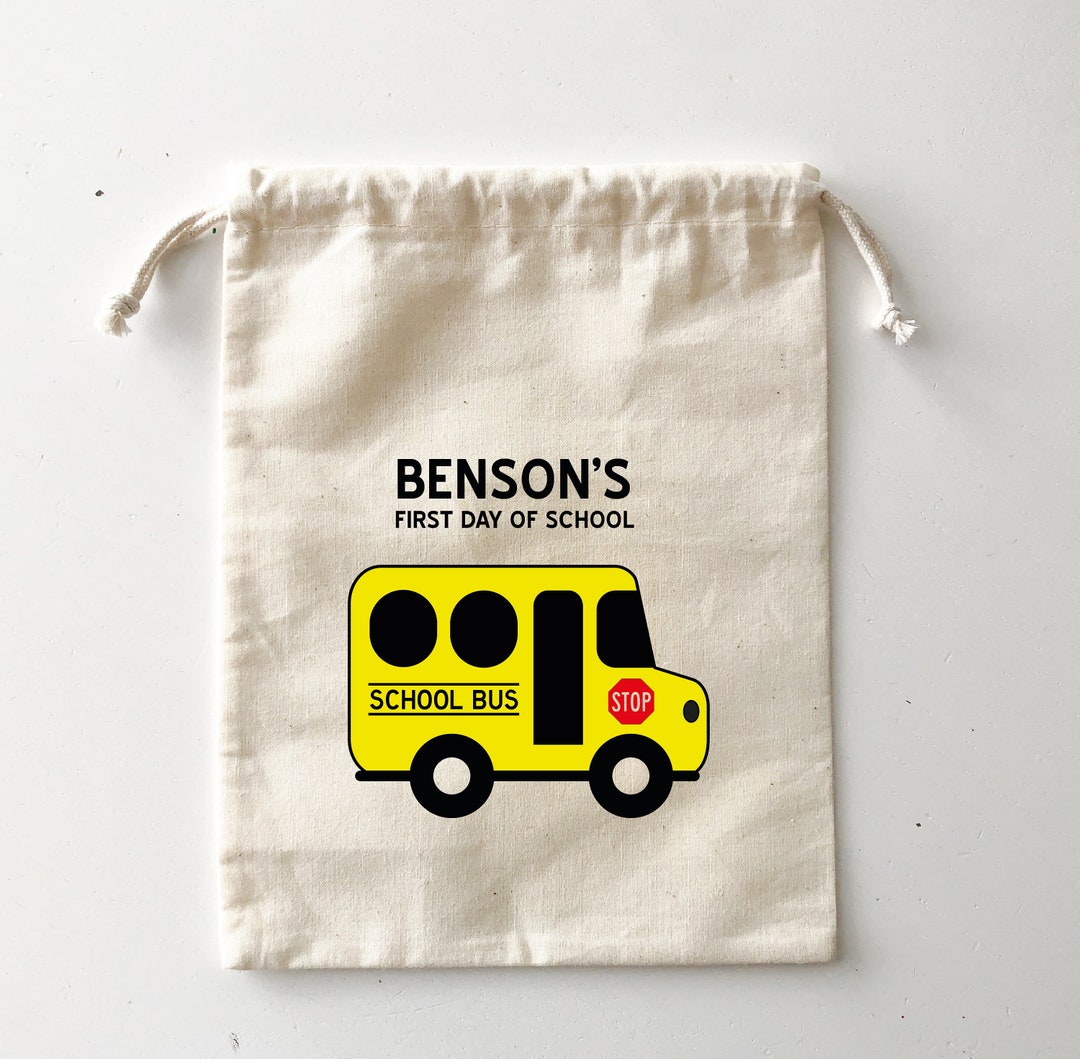 School Bus Bags Back to School Treat Bag Natural Cotton Drawstring Bag ...