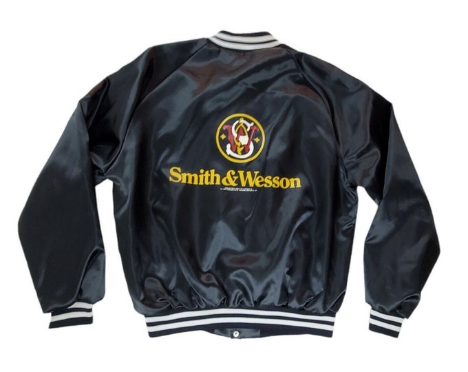 Vintage Smith & Wesson 90's Black Jacket Satin Bomber Nylon Sz L Large ...