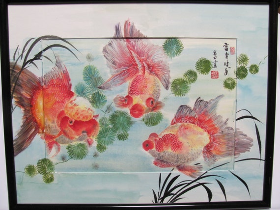 Chinese Goldfish Painting Vintage Chinese Goldfish Original Painting