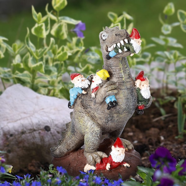 Dinosaur Eating Gnomes Statue - Etsy